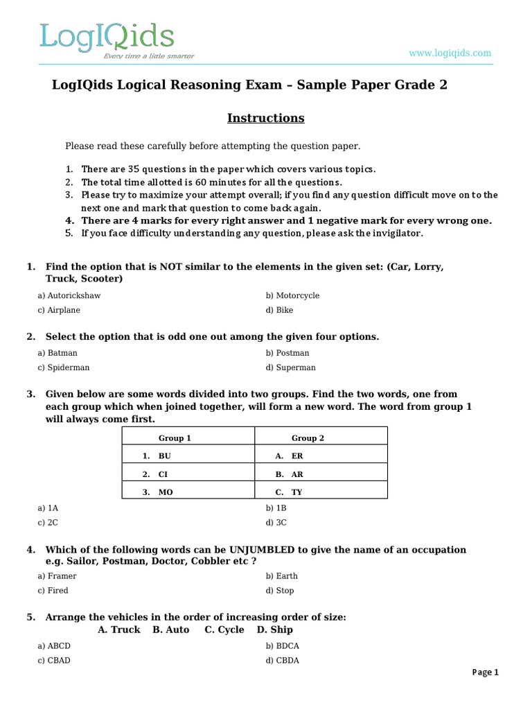 Logical Reasoning Sample Paper: Analyzing Patterns and Relationships in ...
