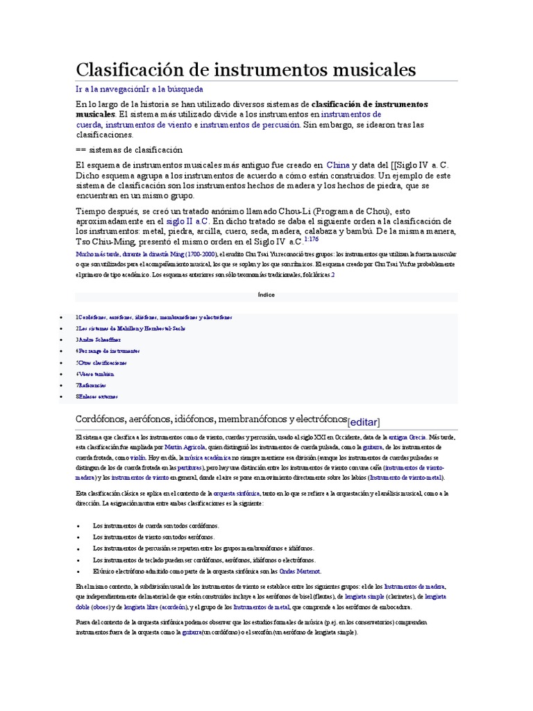 Clasificación de Instrumentos Musicales | PDF | Instrumentos musicales ...