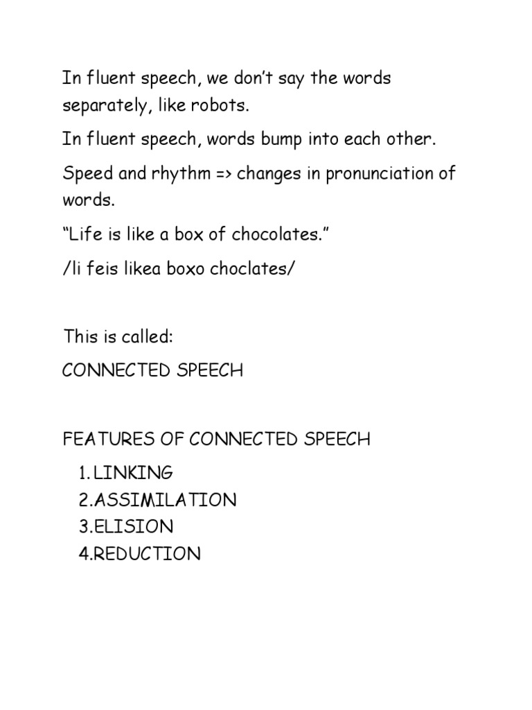 Features of Connected Speech Explained | PDF | Speech | Symbols