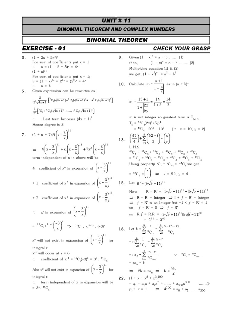 01 Binomial Theorem PDF | PDF | Summation | Number Theory