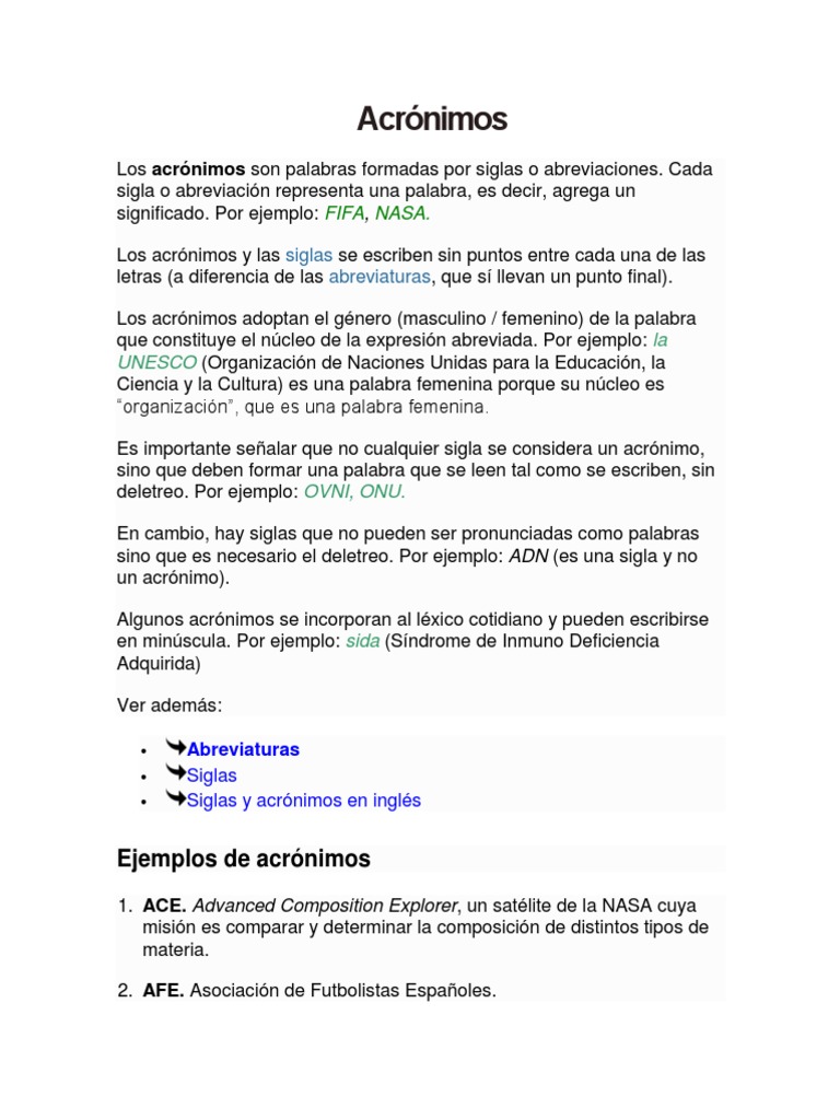 Acrónimos, Abreviartura y Sigla, Definicion | PDF | Acrónimo | Palabra