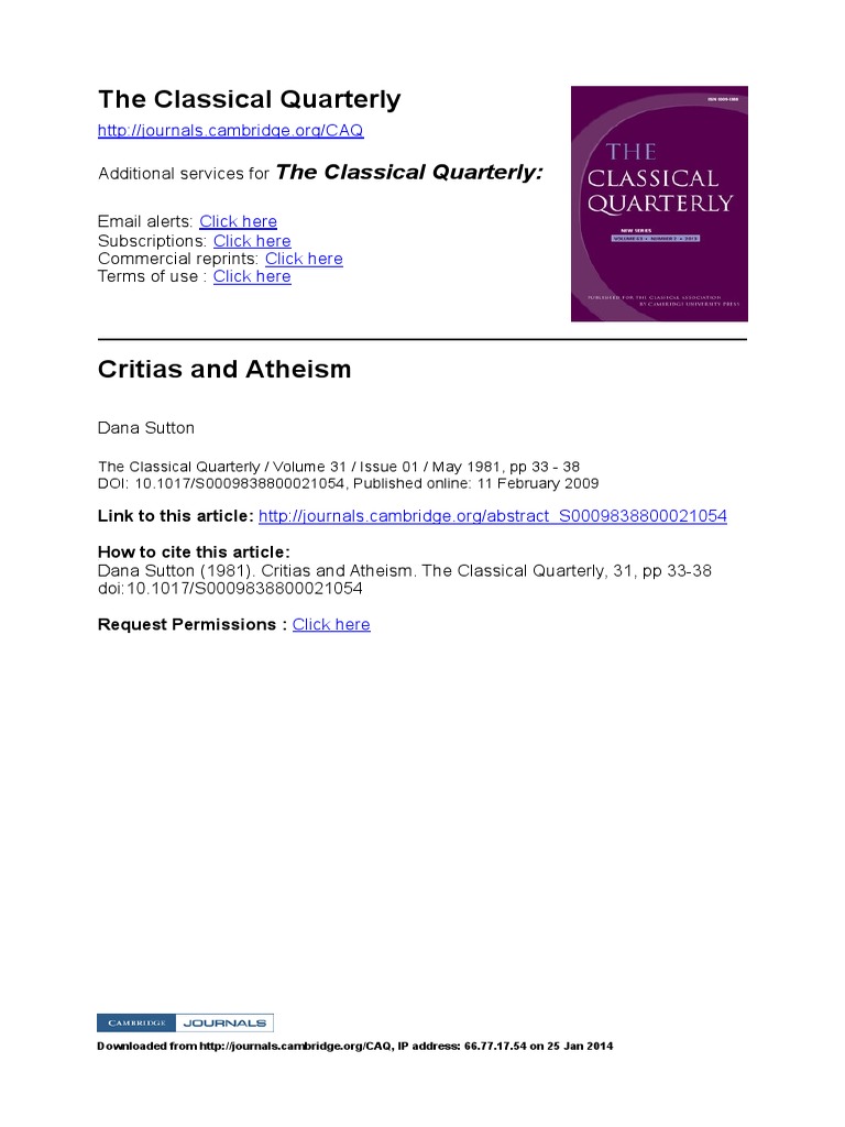 Sutton, D. (1981) - Critias and Atheism. The Classical Quarterly PDF ...