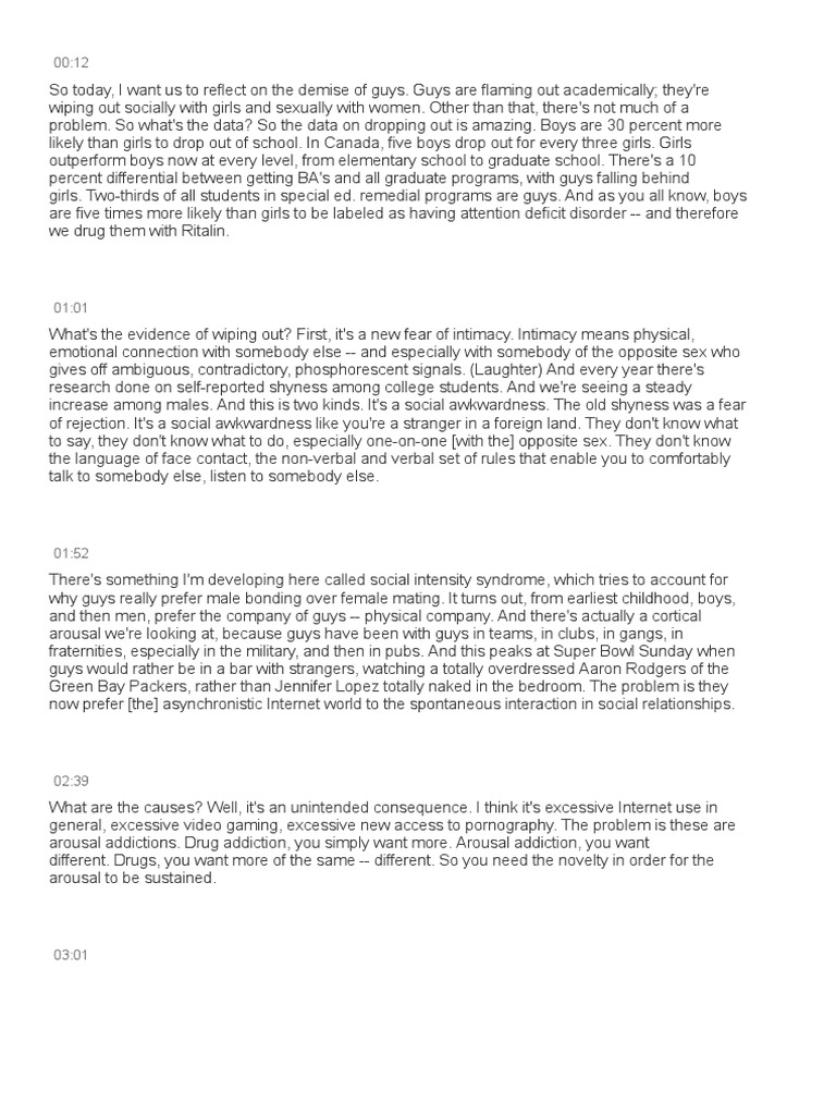 Philip Zimbardo - The Demise of Guys - TED Talk | PDF | Psychological ...