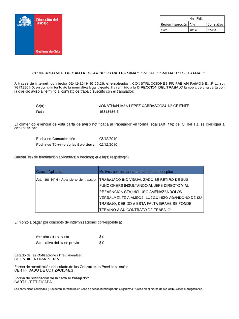 Carta Aviso Inspeccion Del Trabajo | PDF | Gobierno | Business