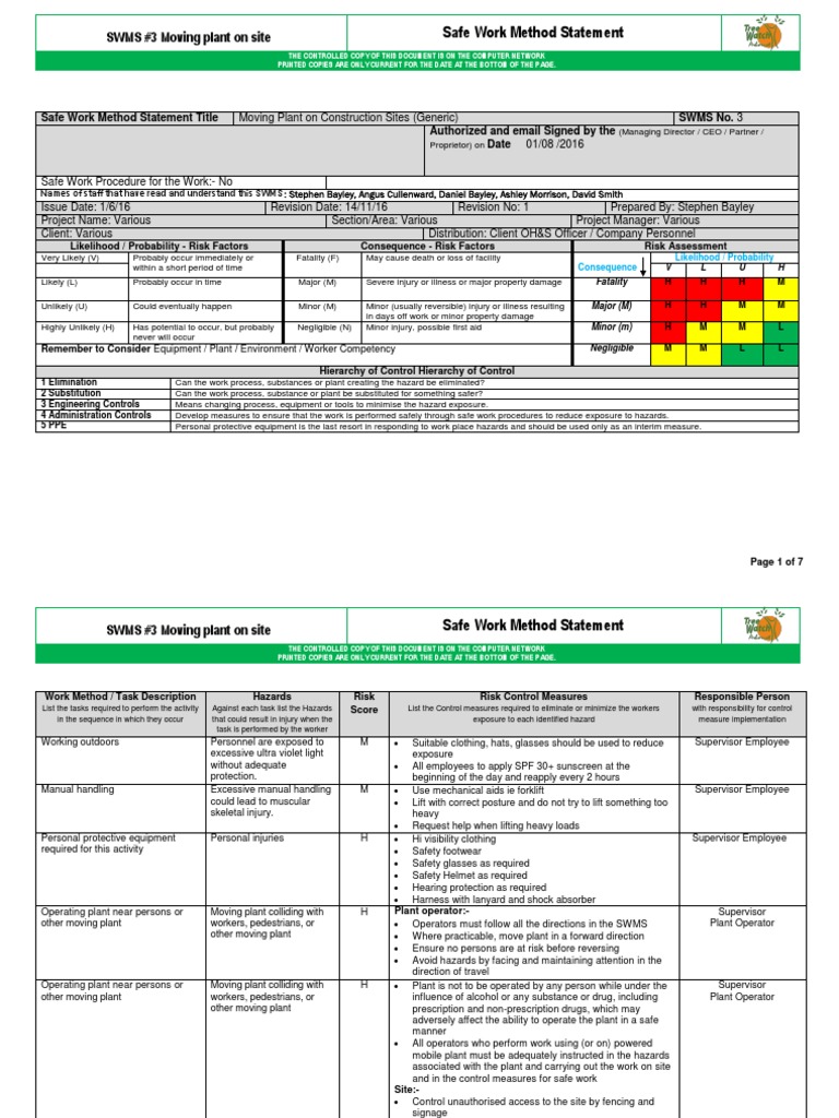 SWMS 3 Moving Plant On Construction Sites | PDF | Occupational Safety ...