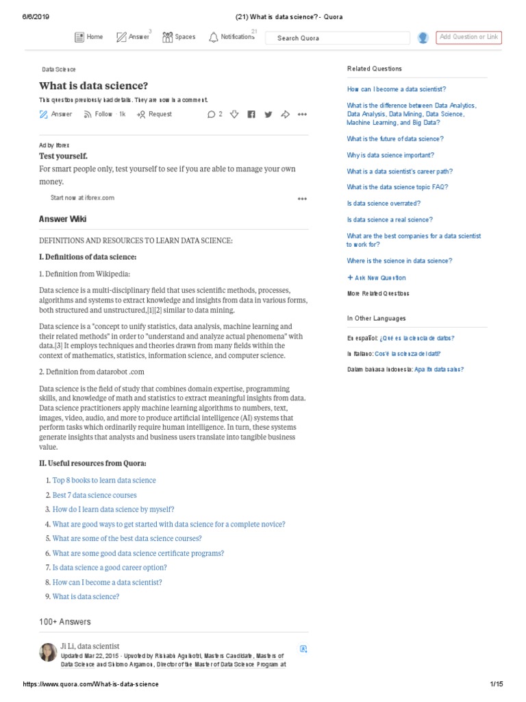 What Is Data Science - Quora | PDF | Data Science | Machine Learning