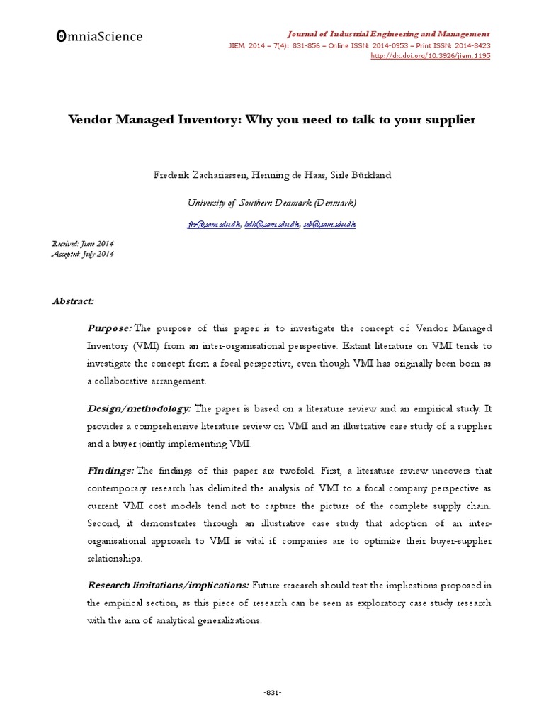 Why VMI Case Study | PDF | Supply Chain | Inventory
