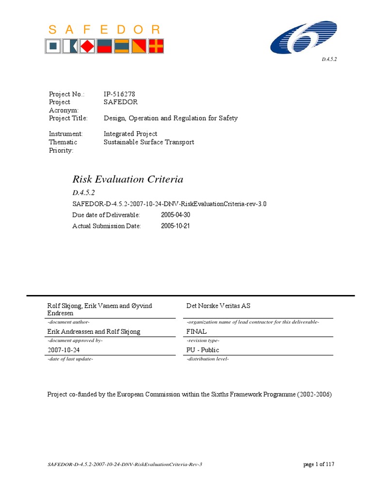 SAFEDOR D 04.05.02 2005 10 21 DNV RiskEvaluationCriteria Rev 3 | PDF ...