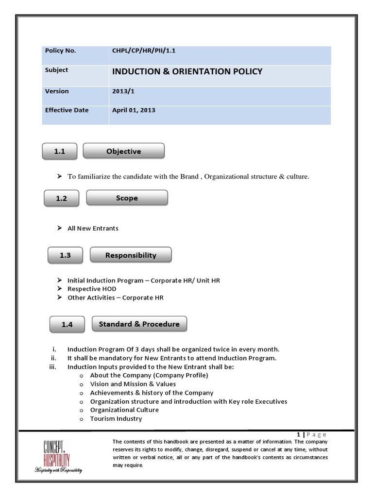 1.1induction & Orientation Policy | PDF | Cognition | Business