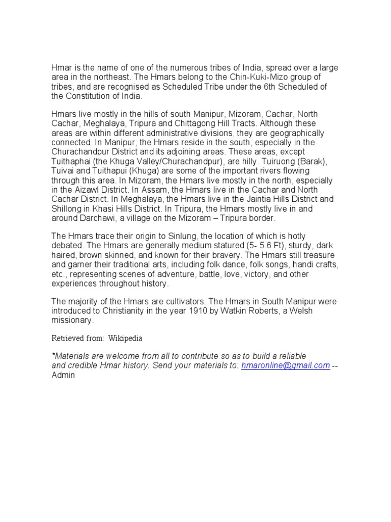 Brief History of The Hmar Tribe | PDF | Ethnic Groups | Demographics Of ...