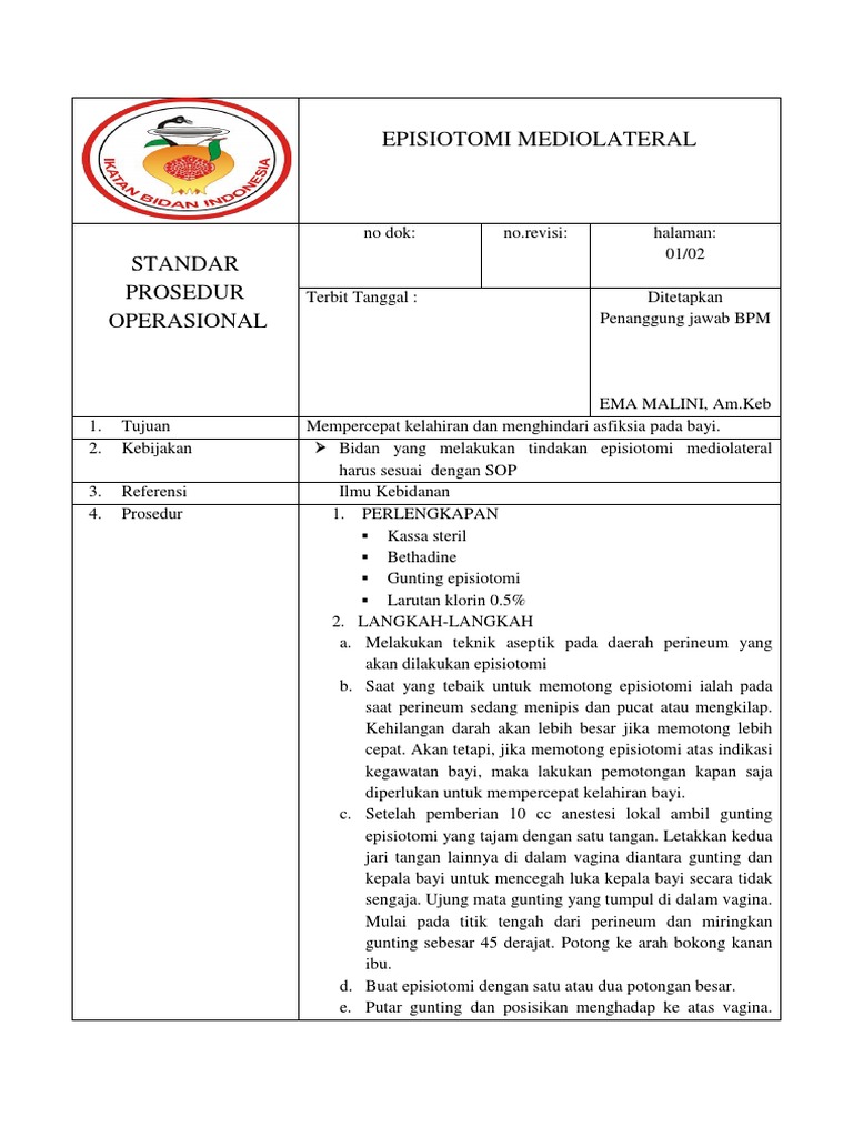 Sop Episiotomi Mediolateral | PDF