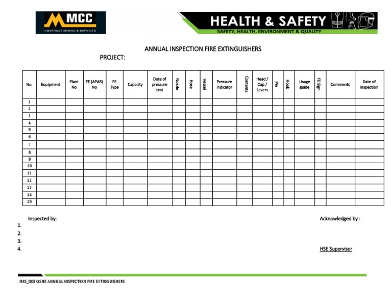 Ims - 003 Qshe - Annual Inspection Fire Extinguishers | PDF