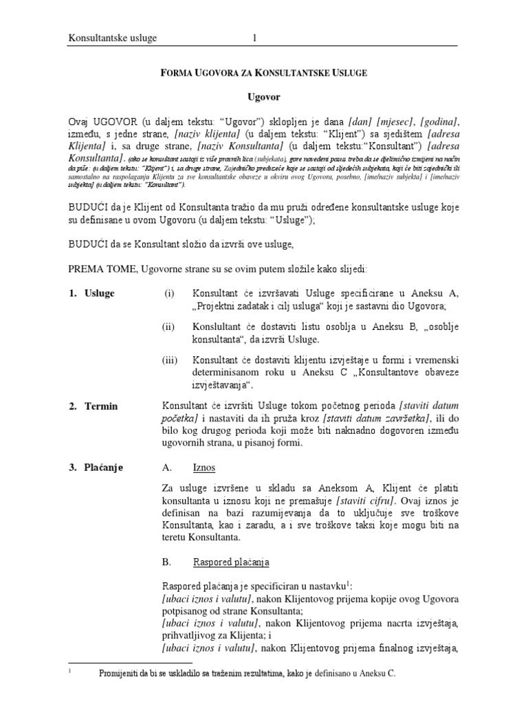 Forma Ugovora Za Konsultantske Usluge IPARD Like II | PDF