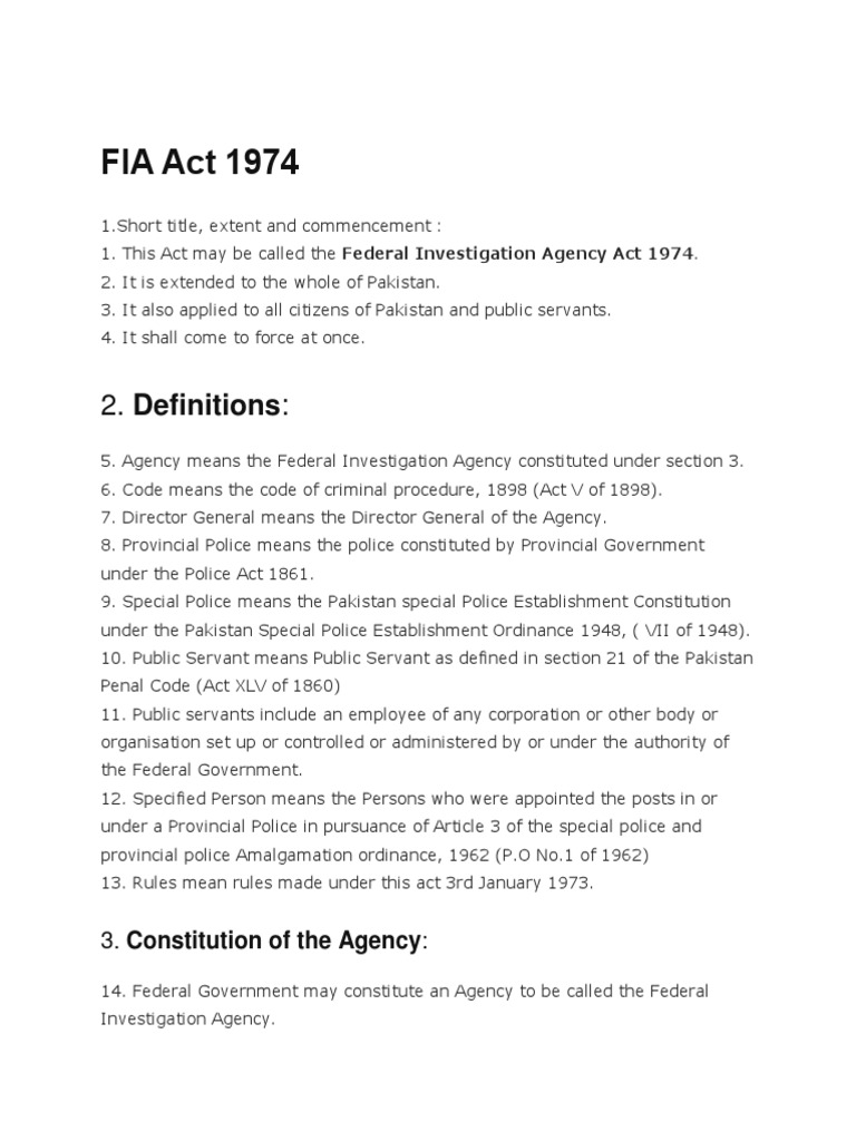 Fia Act | Download Free PDF | Government Of Pakistan | Federal ...