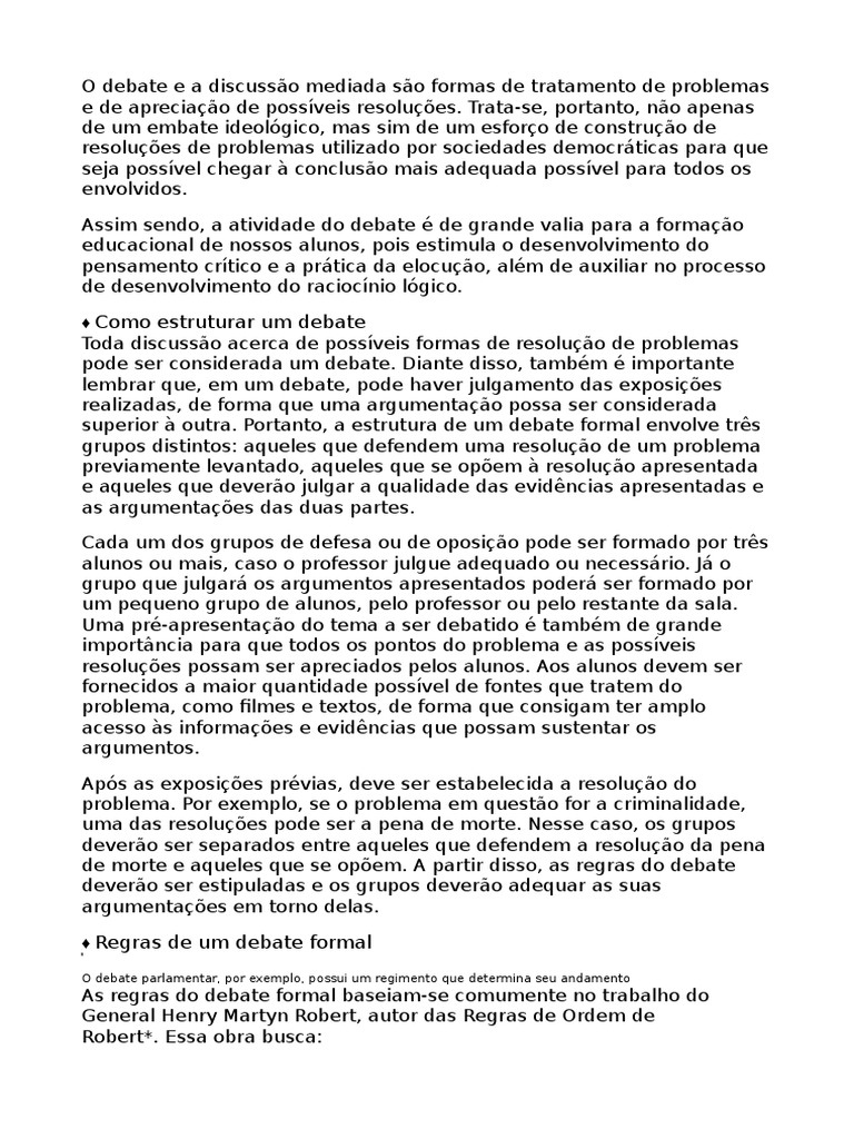 Regras para Debate Formal | PDF | Tempo | Argumento