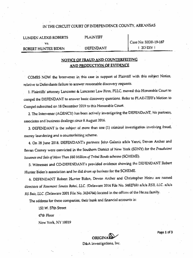 Notice of Fraud and Counterfeiting Dominic Casey Investigator 12-23-19 ...