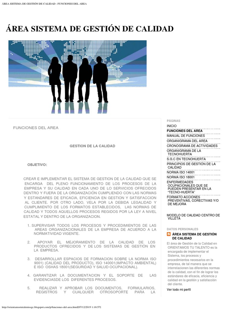 Funciones del Área de Calidad | PDF | Sistema de manejo de calidad ...