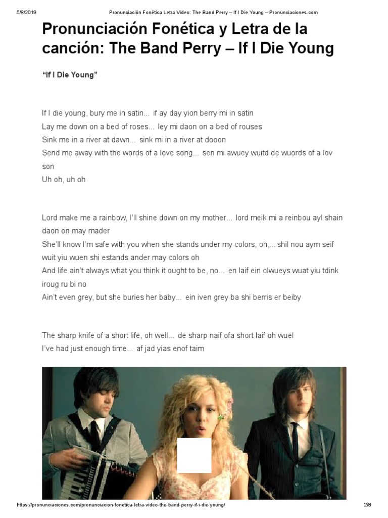 Pronunciación Fonética Letra Video - The Band Perry - If I Die Young ...