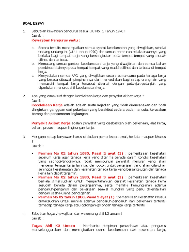 Soal Essay K3 | PDF
