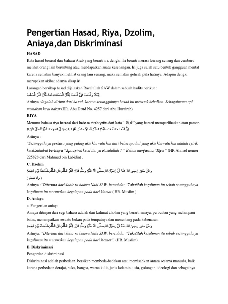Pengertian Hasad | PDF
