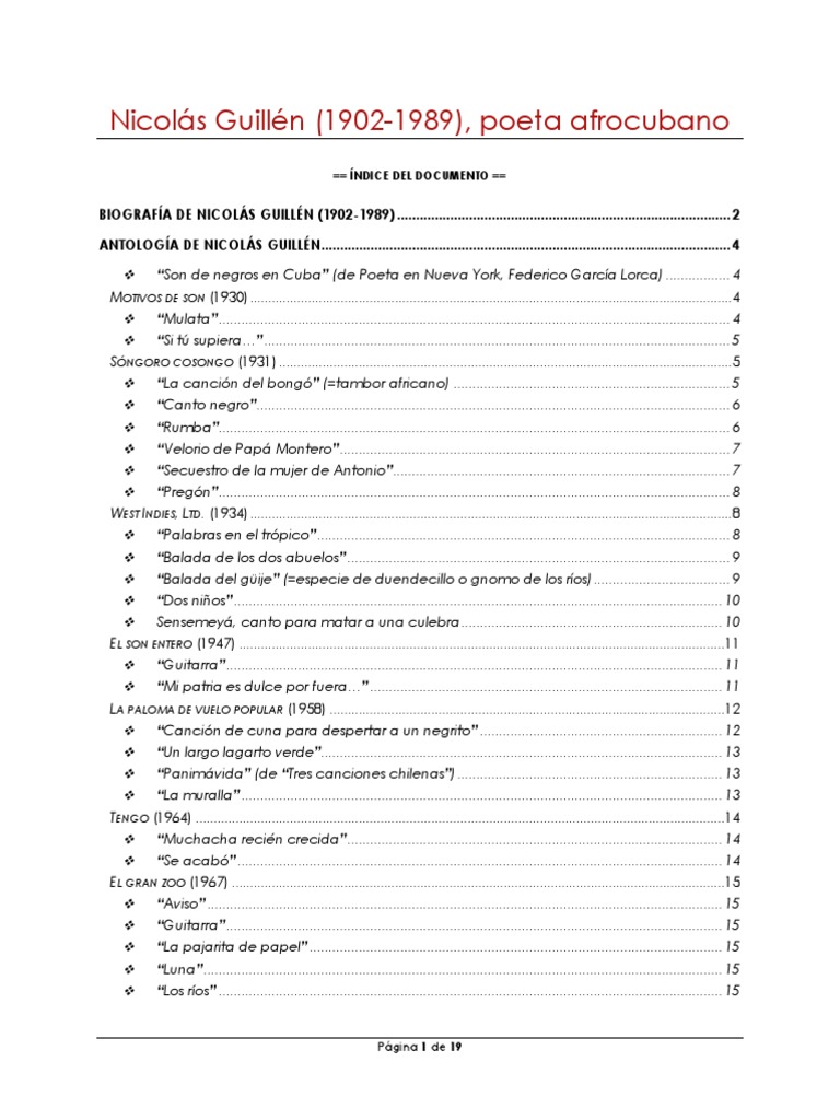 Nicolás Guillén-1902-1989 | PDF | Federico García Lorca | Cuba
