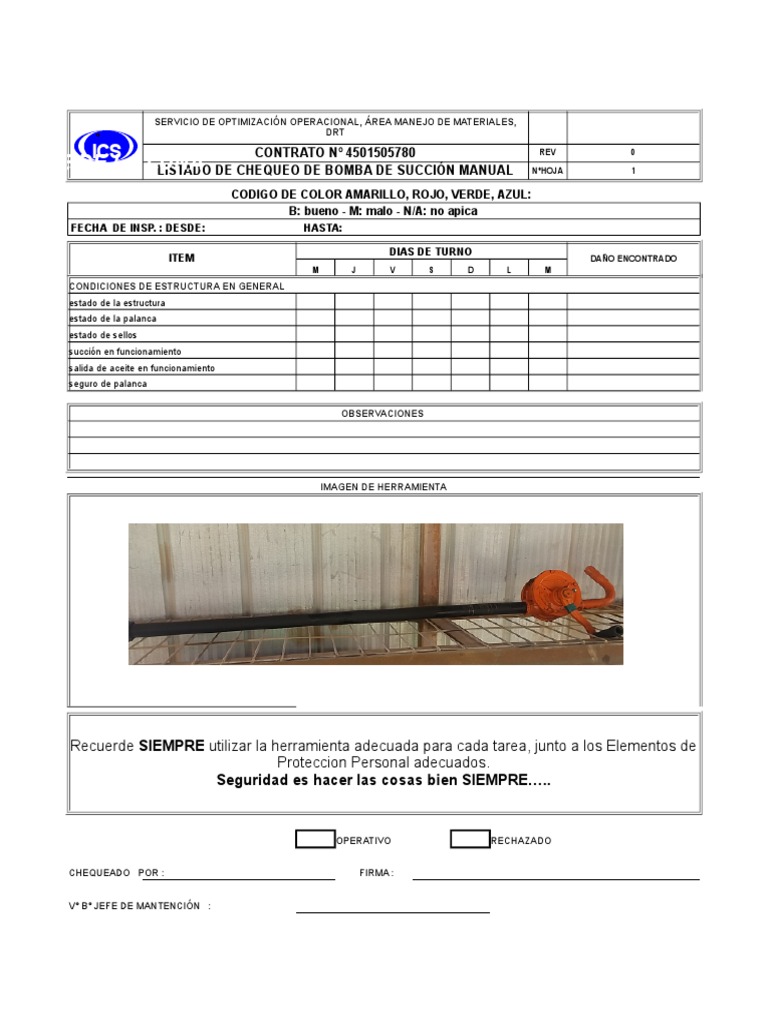 Check List BOMBA MANUAL | PDF