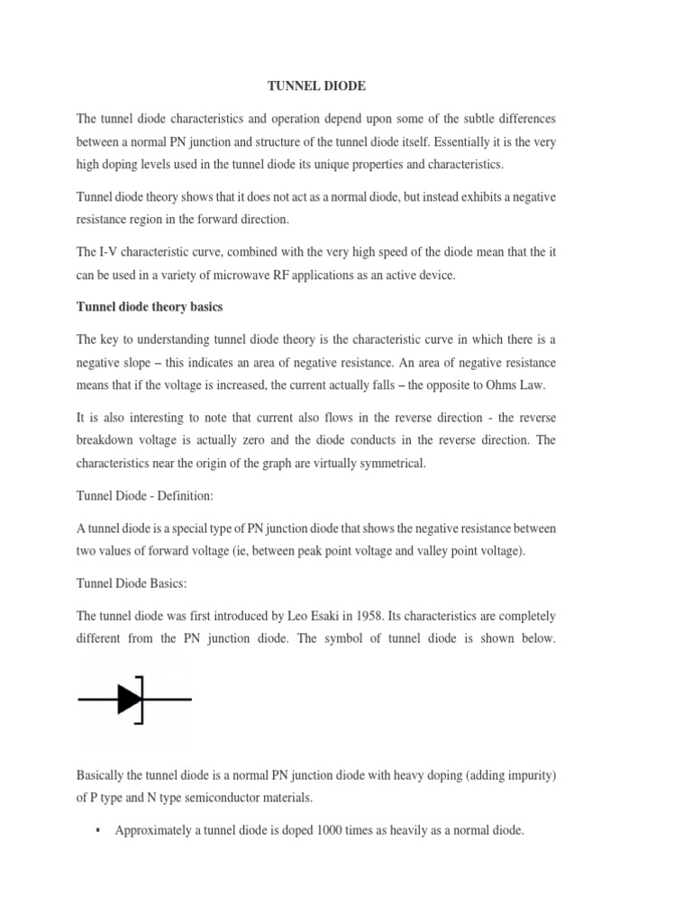 Tunnel Diode PDF | PDF | Diode | P–N Junction