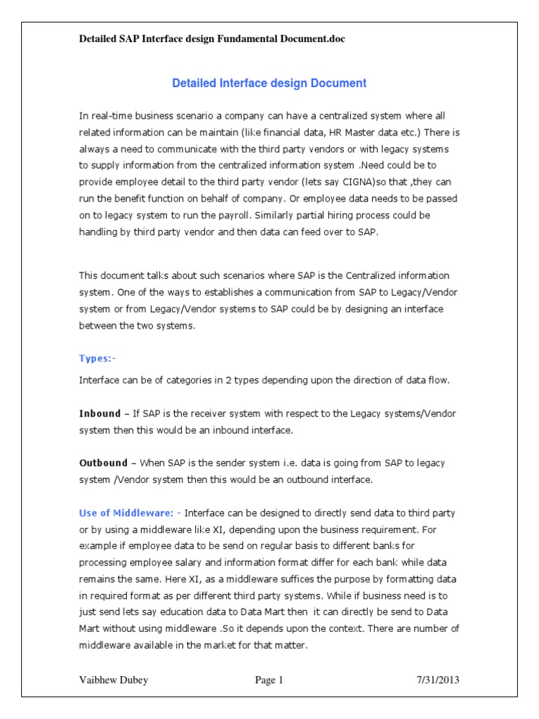 Detailed SAP Interface Design Fundamental Document | PDF | Electronic ...