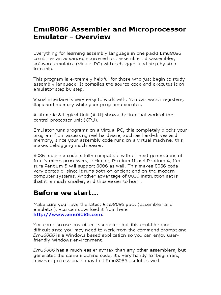 Emu8086 Assembler and Microprocessor Emulator | PDF | Assembly Language | Emulator