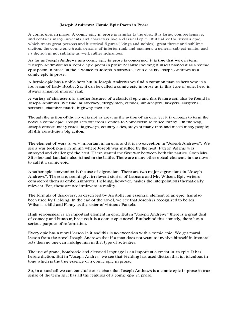 Joseph Andrews: A Comic Epic in Prose | PDF | Poetry