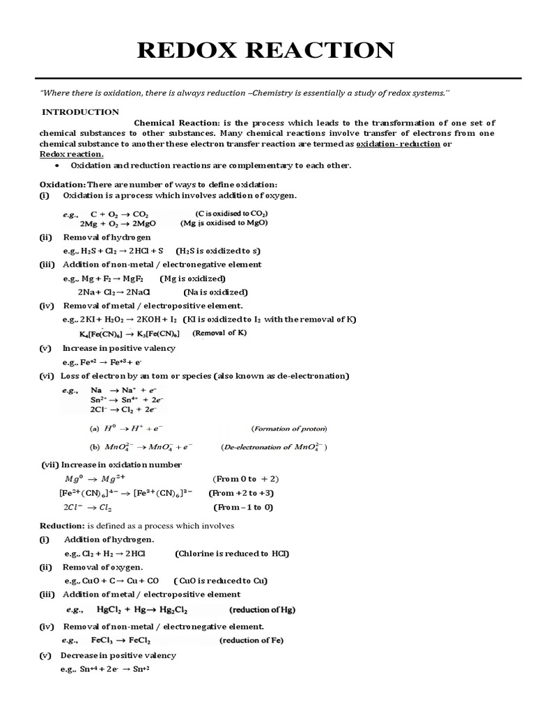 Redox MCQ Sheet For Jee Main | PDF | Redox | Valence (Chemistry)
