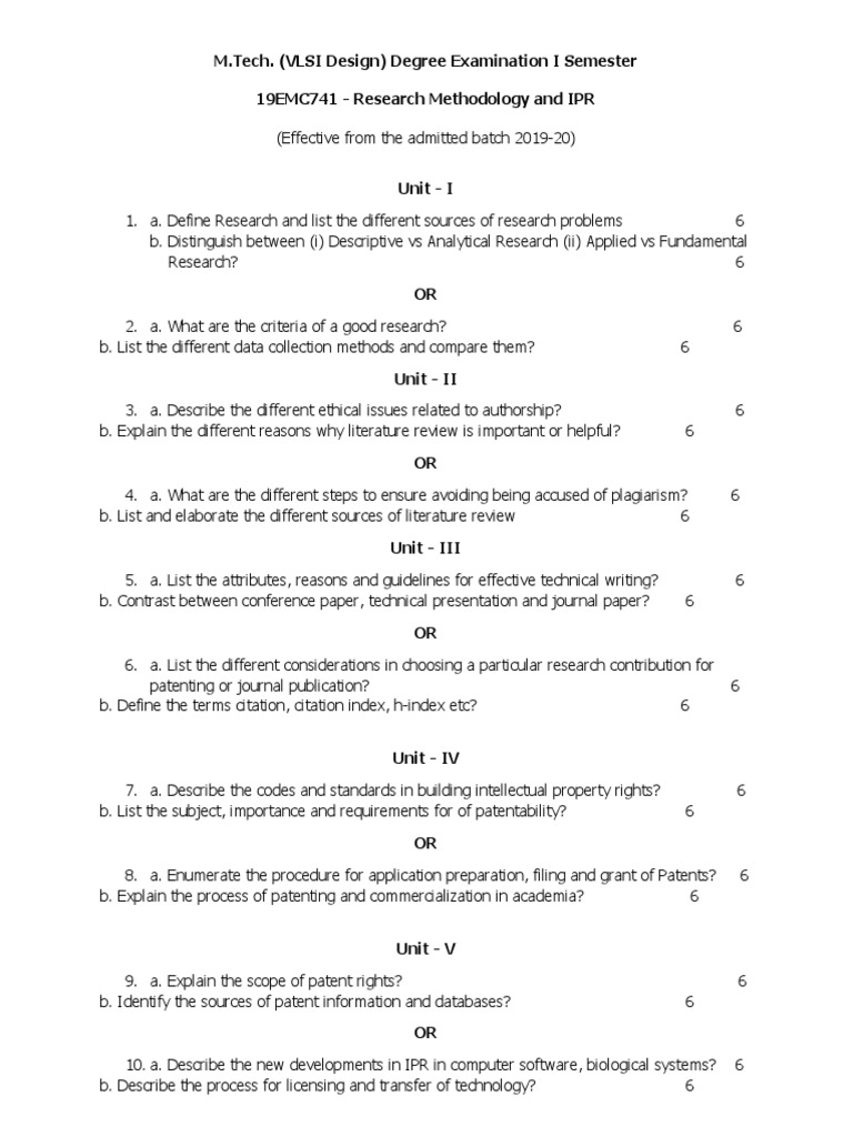 Research Methodology and IPR Exam Guide | PDF | Patent | Intellectual ...