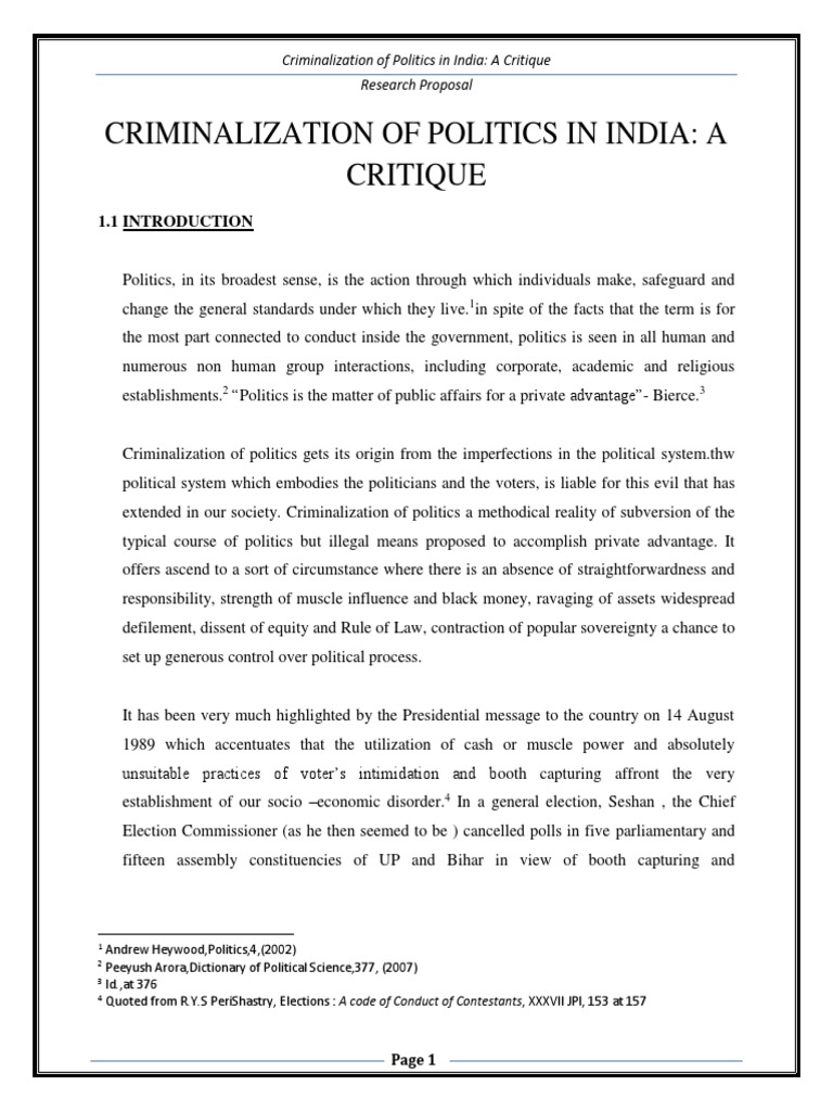 Research Proposal: Criminalisation of Politics | PDF | Political ...