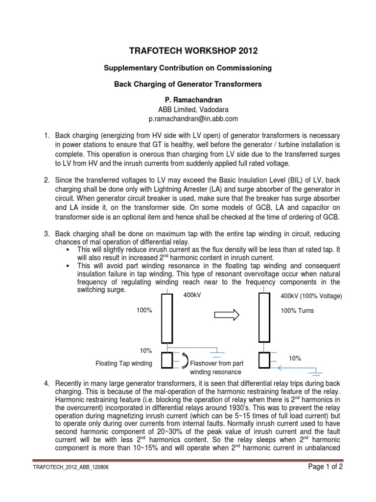 Back Charging of Generator Transformers | PDF | Transformer | Relay
