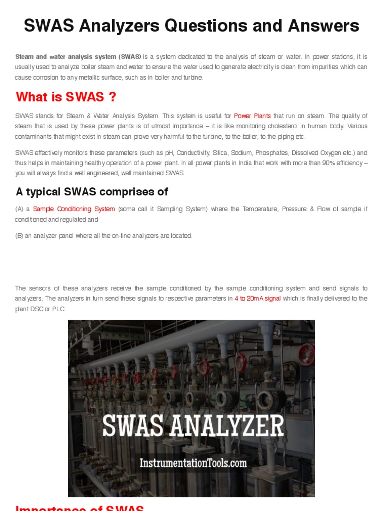 SWAS Analyzers - SWAS Stands For Steam & Water Analysis System | PDF ...