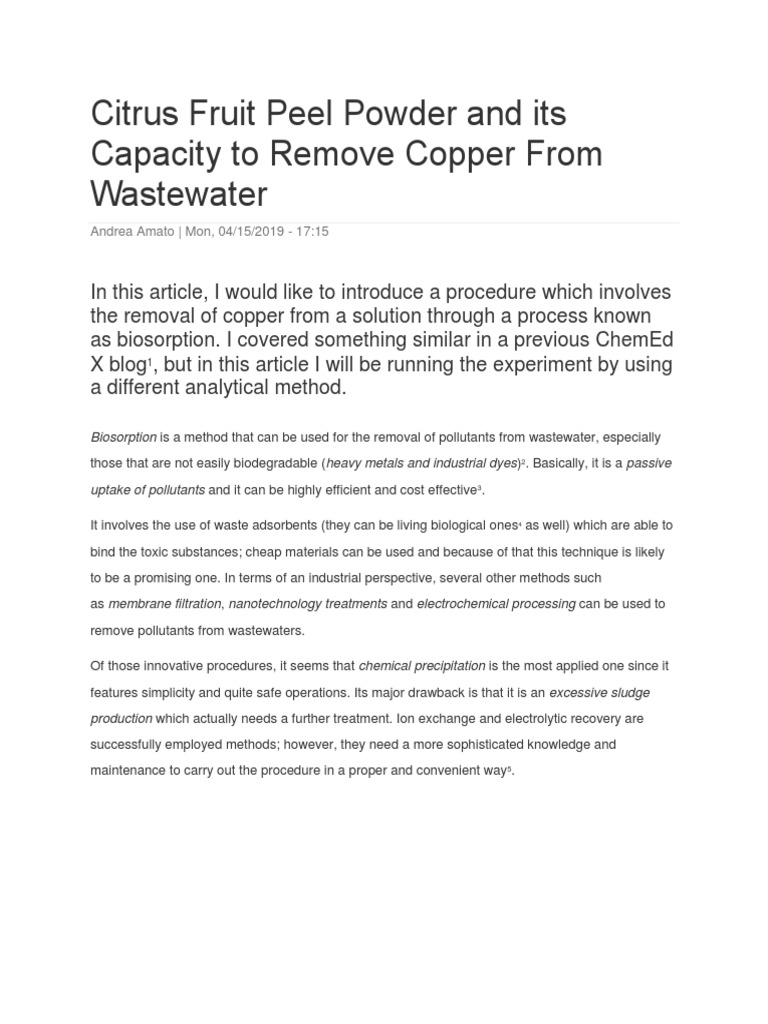 Citrus Fruit Peel Powder and Its Capacity To Remove Copper From ...