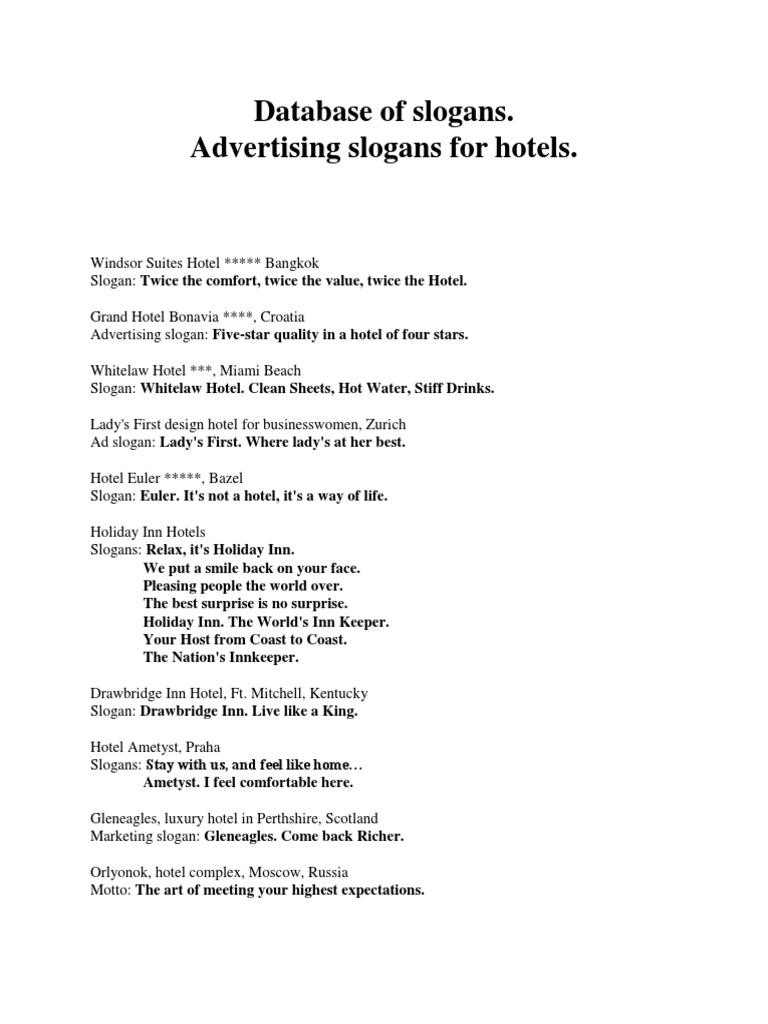 Database of Slogans | PDF | Hotel | Hilton Worldwide