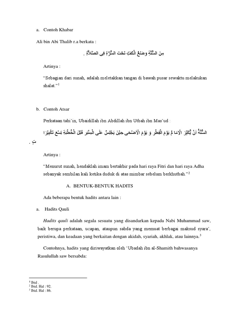 Contoh Khabar, Contoh Atsar, Dan Bentuk Hadist | PDF