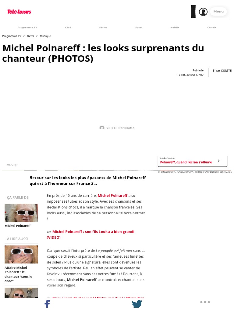 Michel Polnareff - Les Looks Surprenants Du Chanteur (PHOTOS) PDF | PDF | Musiciens | Chanteurs