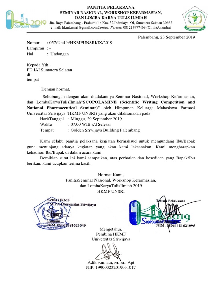 Surat Undangan PD IAI Dan PAFI | PDF