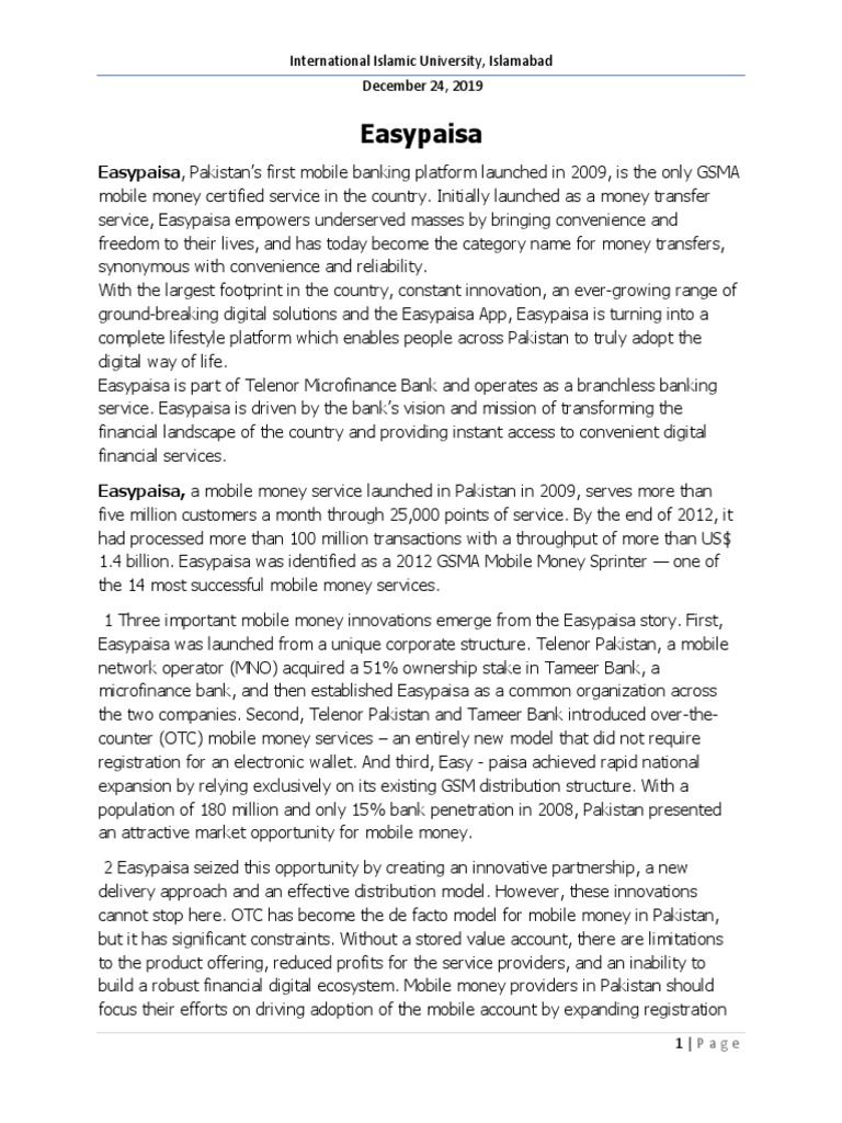 Easypaisa | PDF | Market Segmentation | Financial Transaction