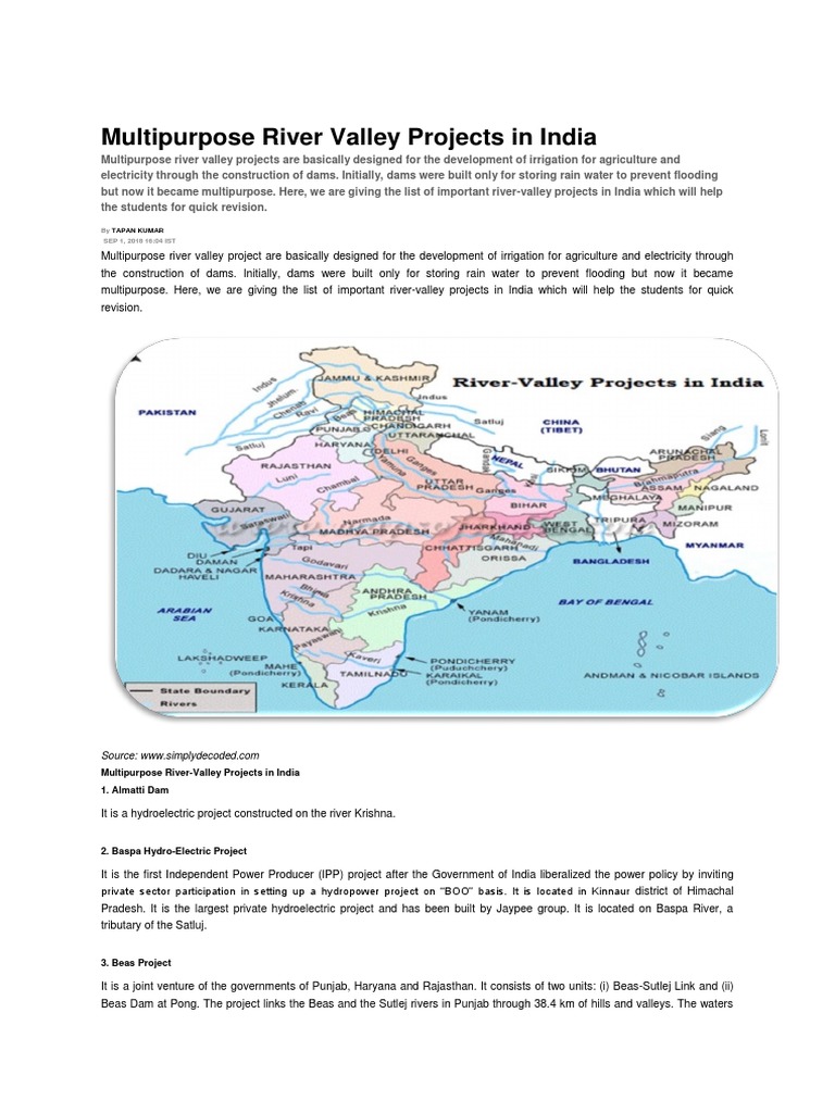 Multipurpose River Valley Projects in India | PDF | Water And Politics ...