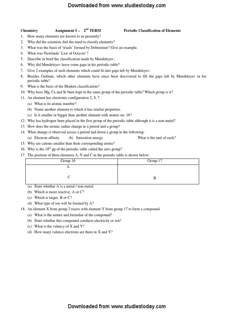 CBSE Class 10 Chemistry Worksheet PDF | PDF