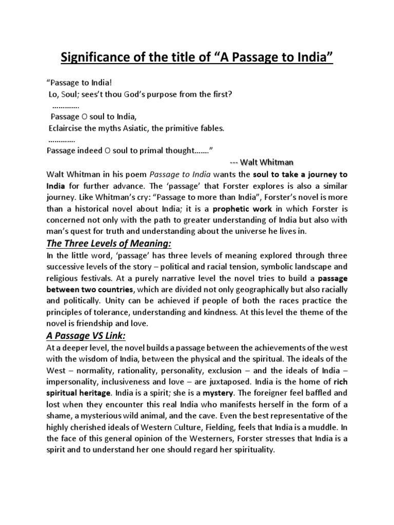 Significance of The Title of " A Passage To India" | PDF | Spirituality ...