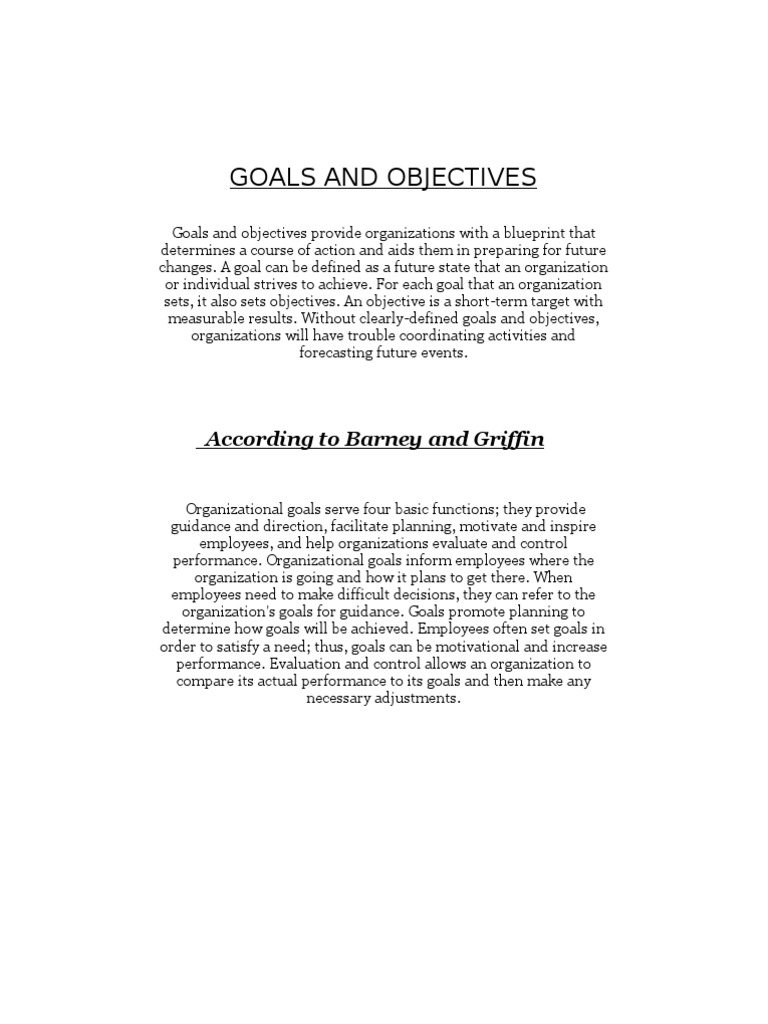 Goals and Objectives | PDF | Goal Setting | Goal