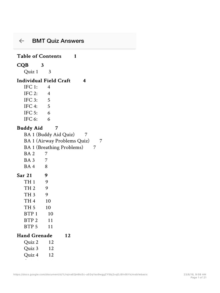 BMT Quiz Answers | PDF | Nature