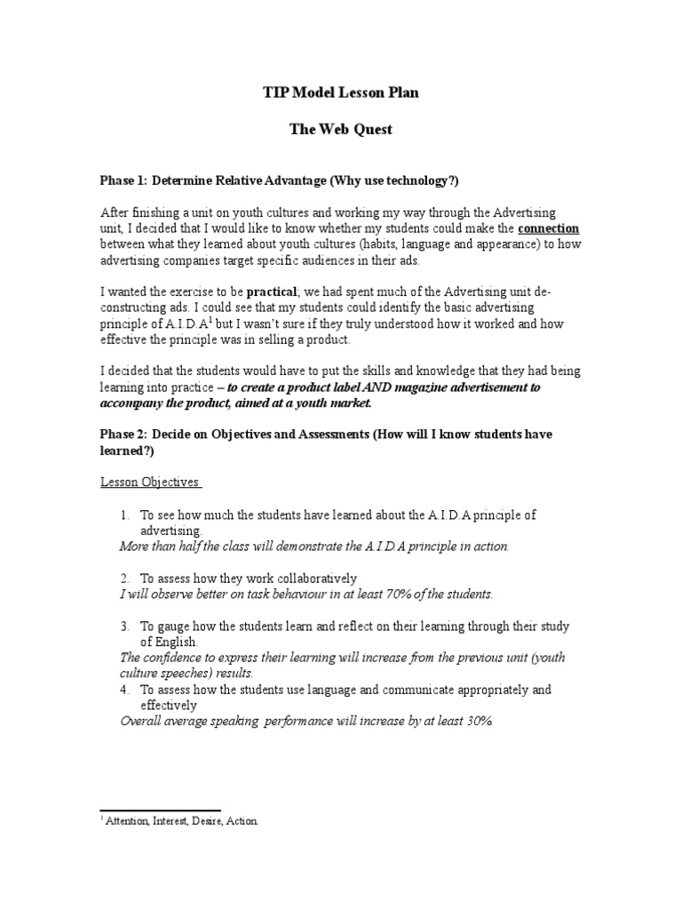 TIP Model Lesson Plan | PDF | Advertising | Special Education