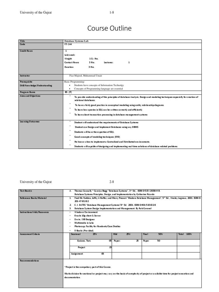 Database Systems Lab Course Outline | PDF | Databases | Database Index
