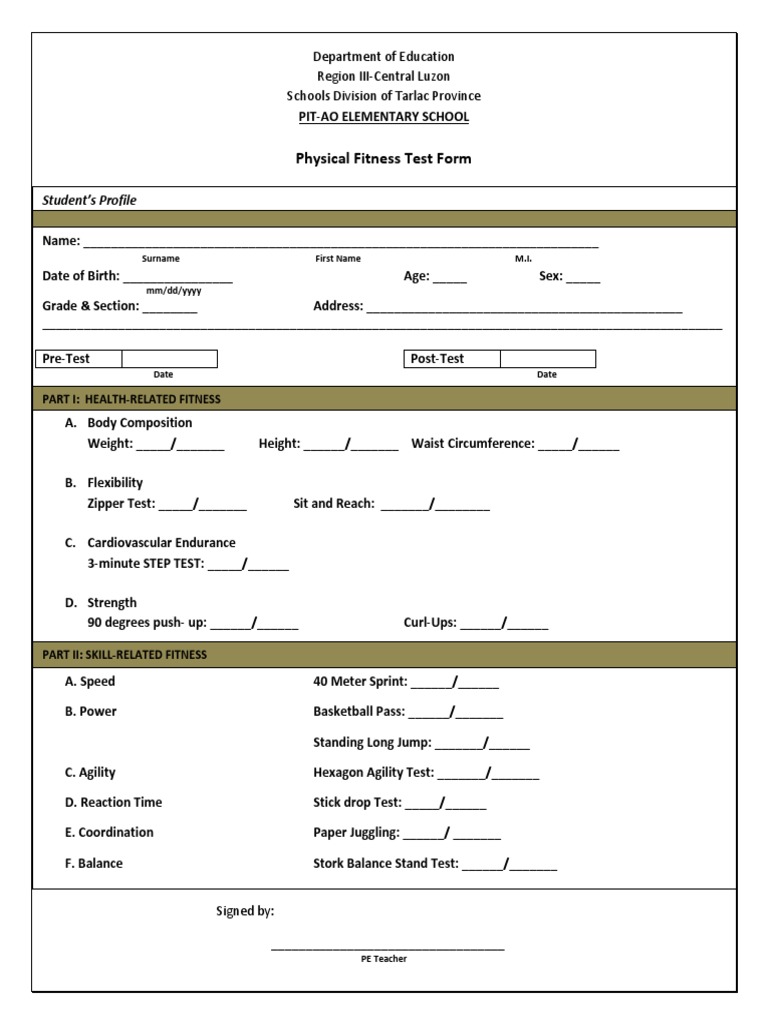 Physical Fitness Test Form 2015 | PDF