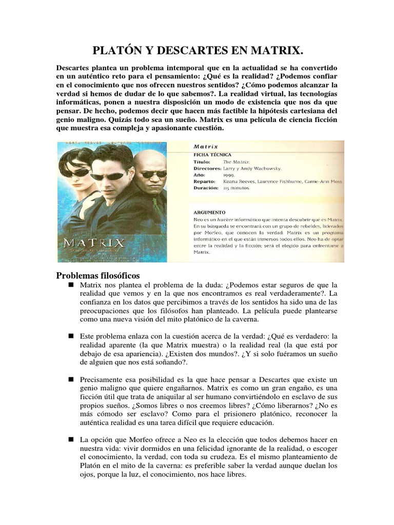 Descartes en Matrix PDF | PDF | René Descartes | Platón